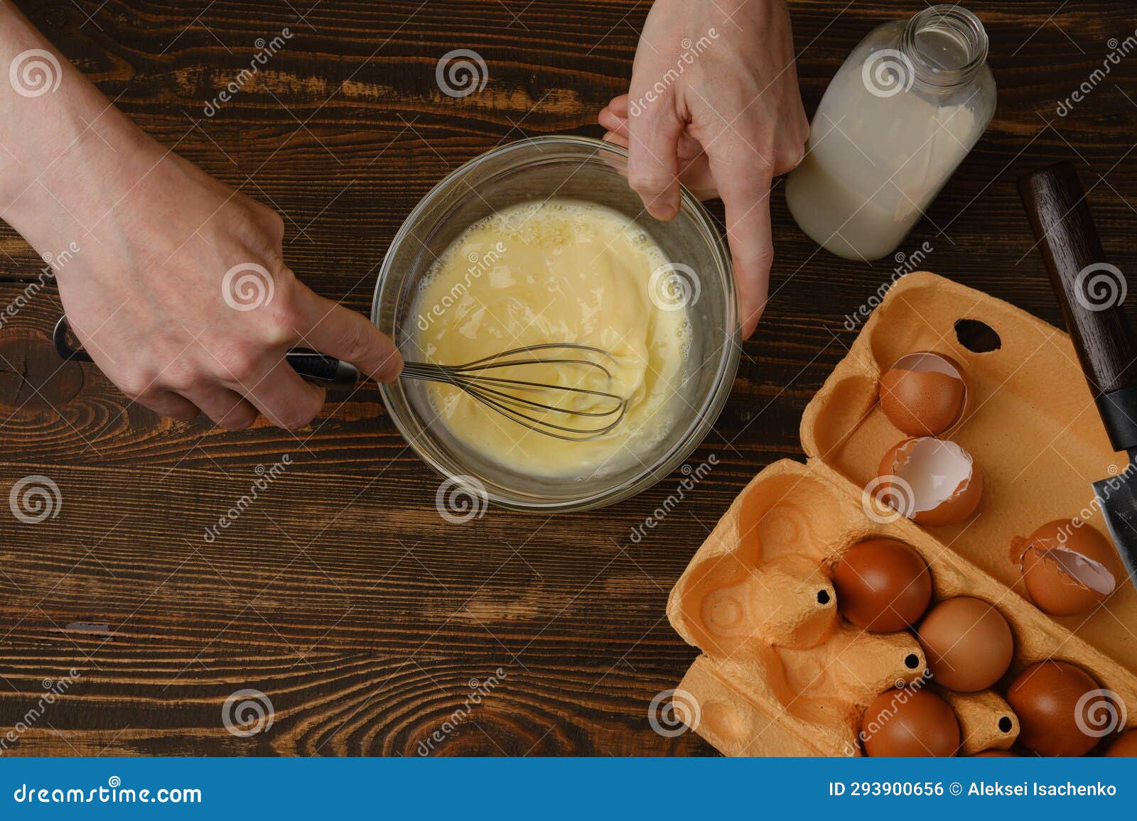 Top View of Mixing Milk with Eggs with Whisk Stock Photo - Image of ...