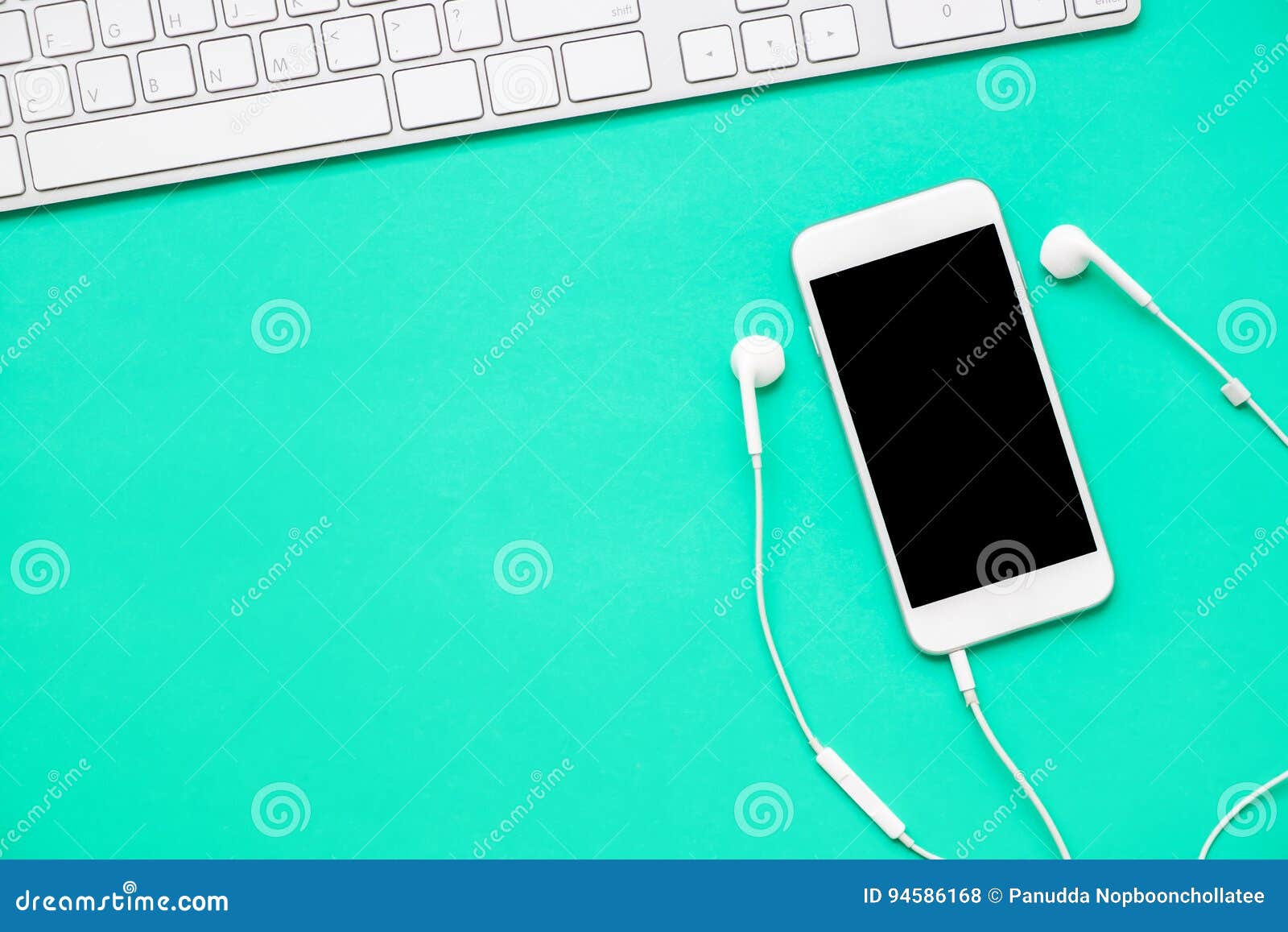 Top View of Mobile Phone with Headphone Stock Photo - Image of ...