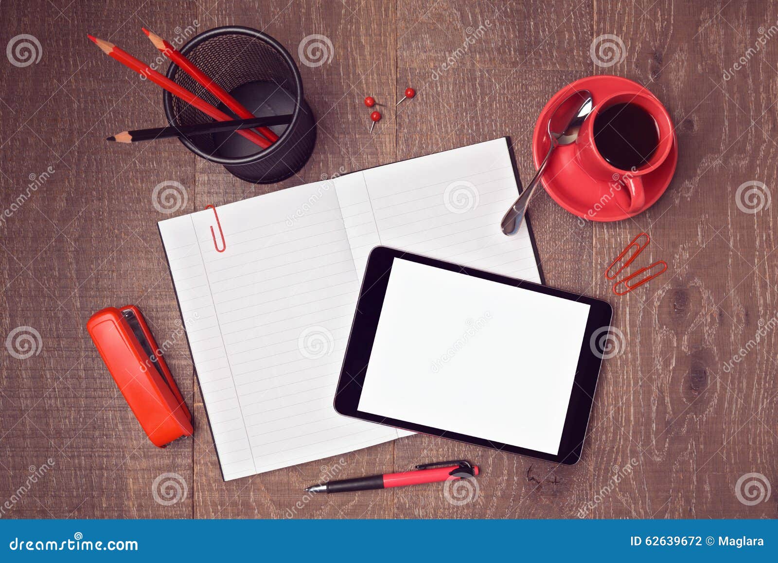 Top View Mock Up Template Office Desk Digital Tablet Notebook Hero ...