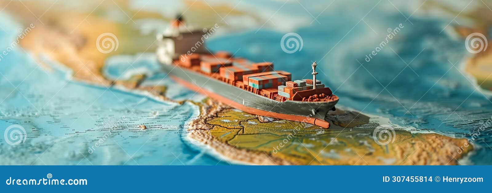 Top View of a Mockup of a Cargo Ship Standing on the Map, Cargo ...