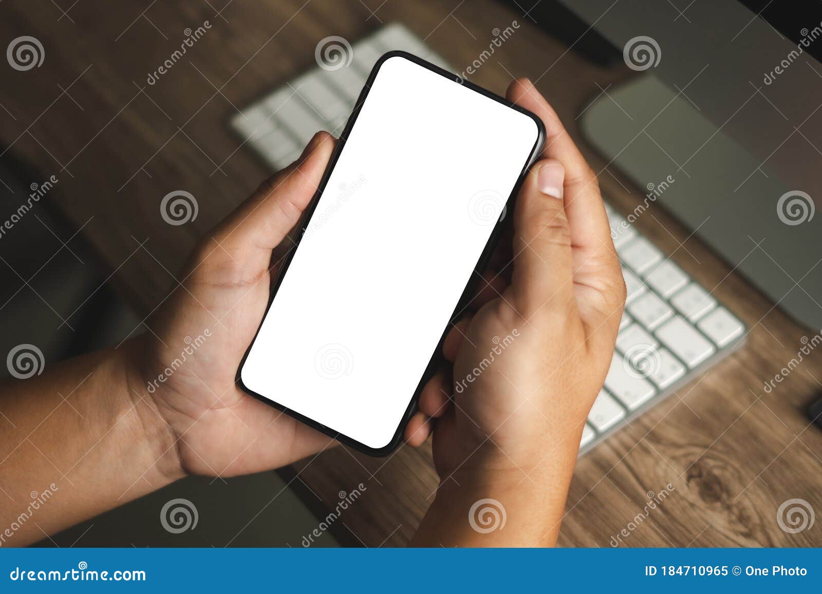 Top View Mockup Image Hand Using a Smartphone Man Holding Cell Phone ...