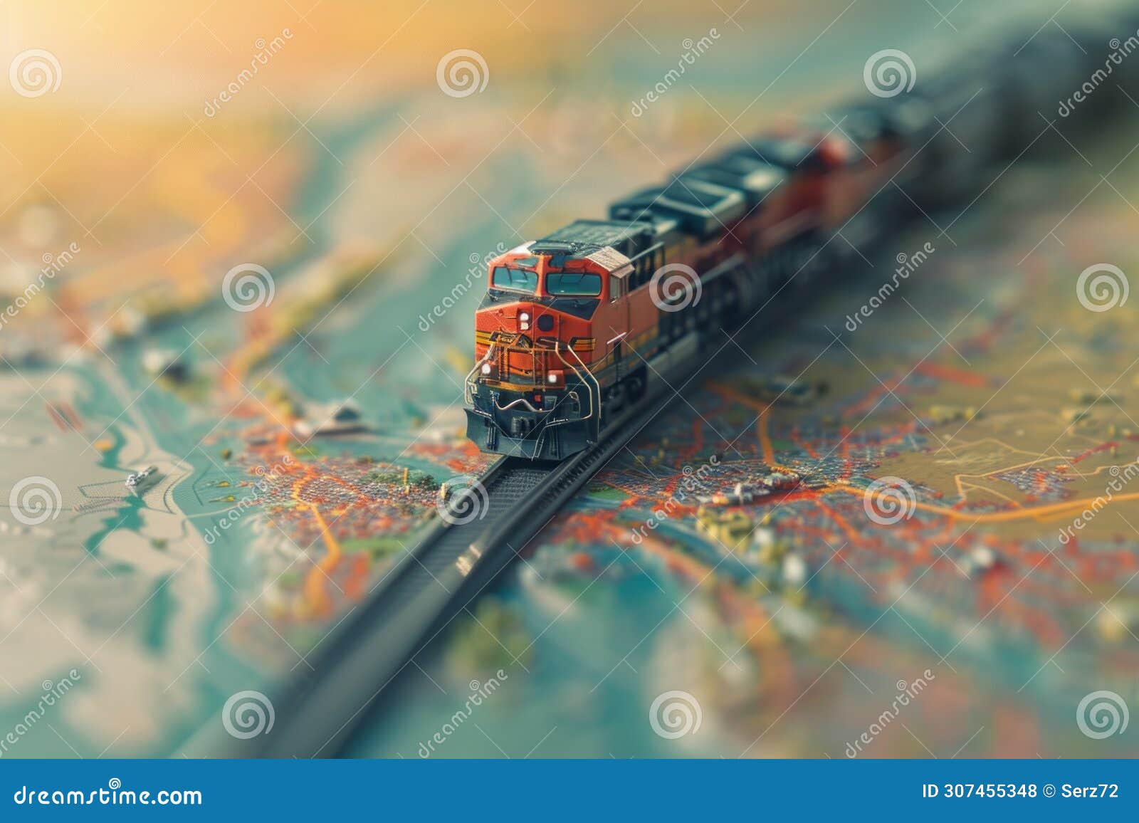 Top View of a Model of a Freight Locomotive Standing on the Map ...
