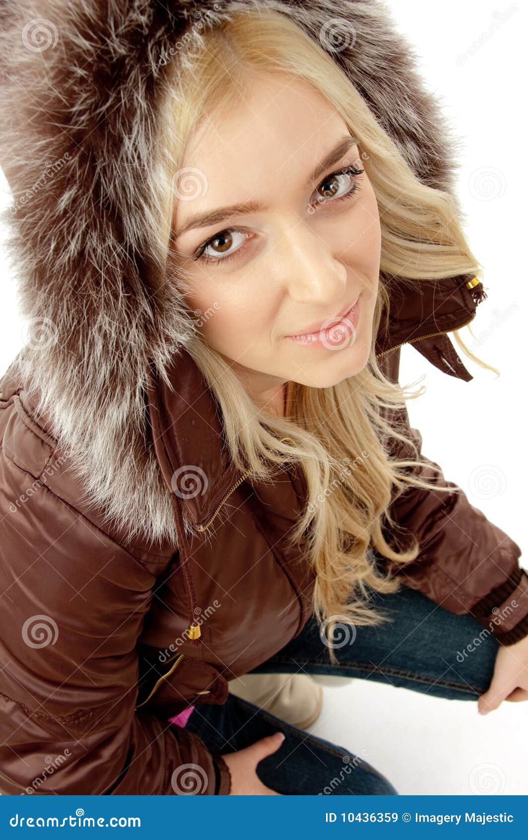 Top View of Model Looking at Camera Stock Image - Image of adult, hood ...
