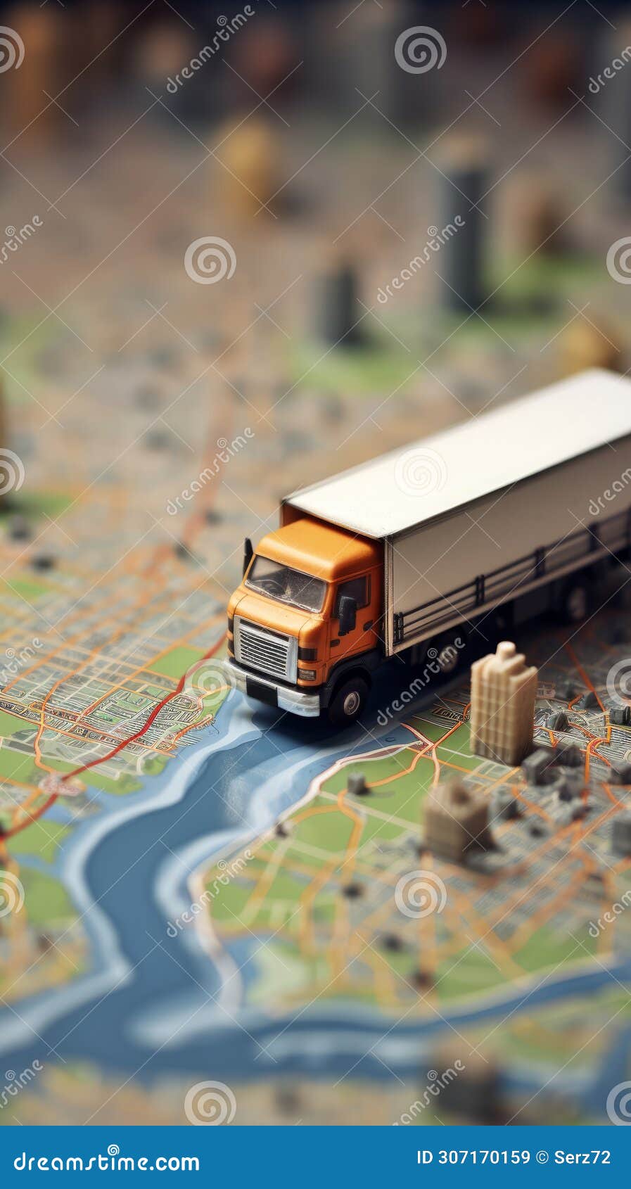 Top View of a Model of a Truck Standing on a Map, Freight ...
