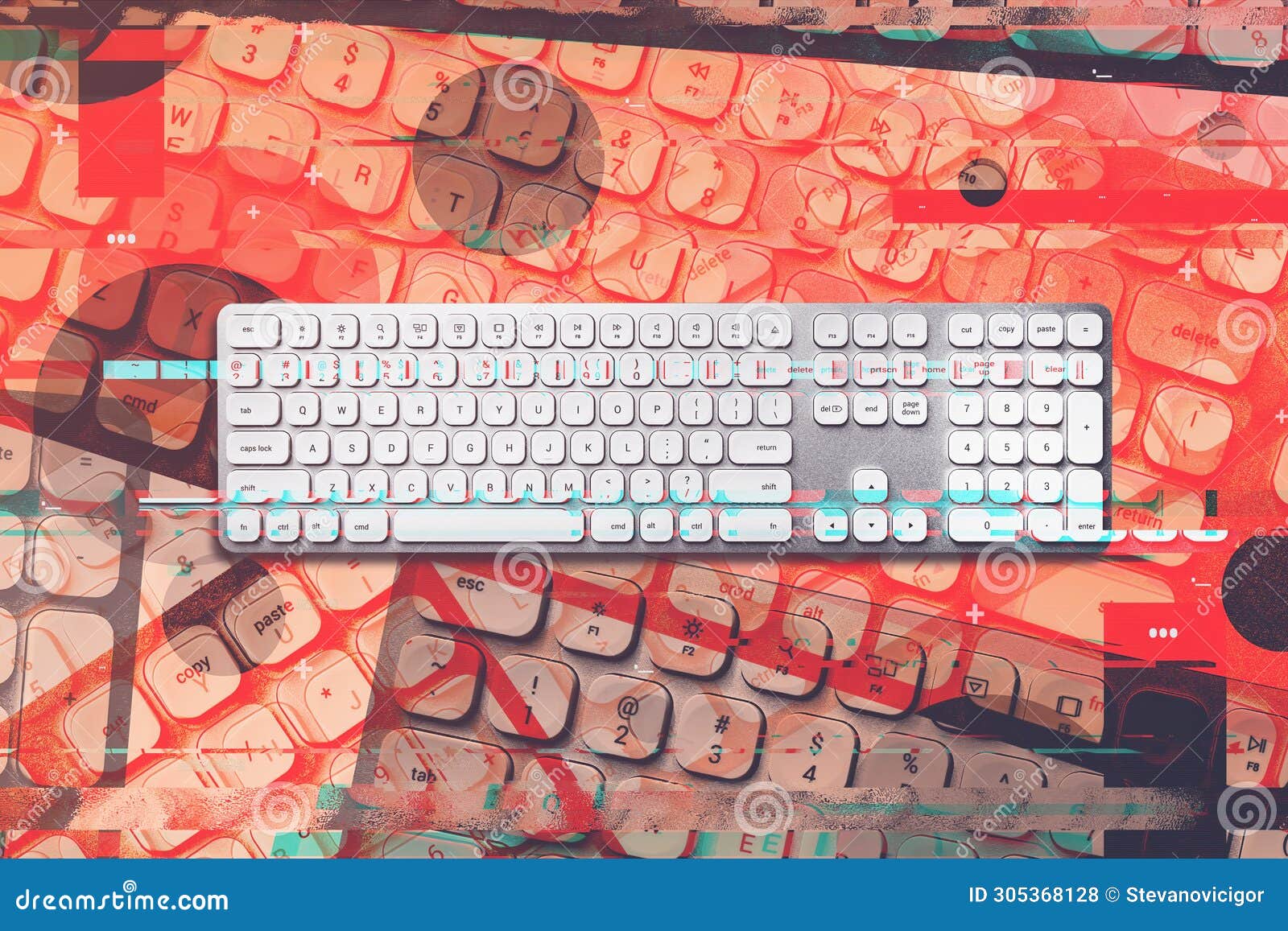 Top View of Modern Computer Keyboard with Glitch Effect Stock Photo ...