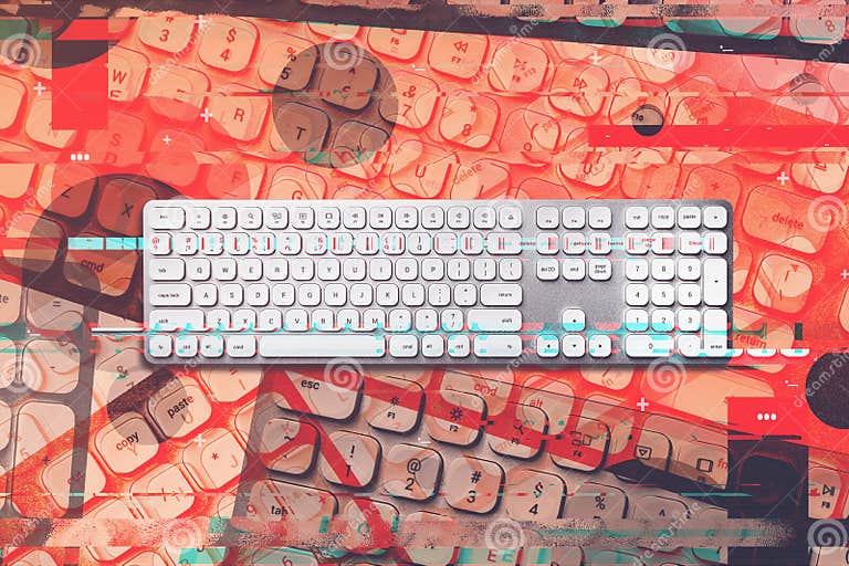 Top View of Modern Computer Keyboard with Glitch Effect Stock Photo - Image of task, copy: 305368128