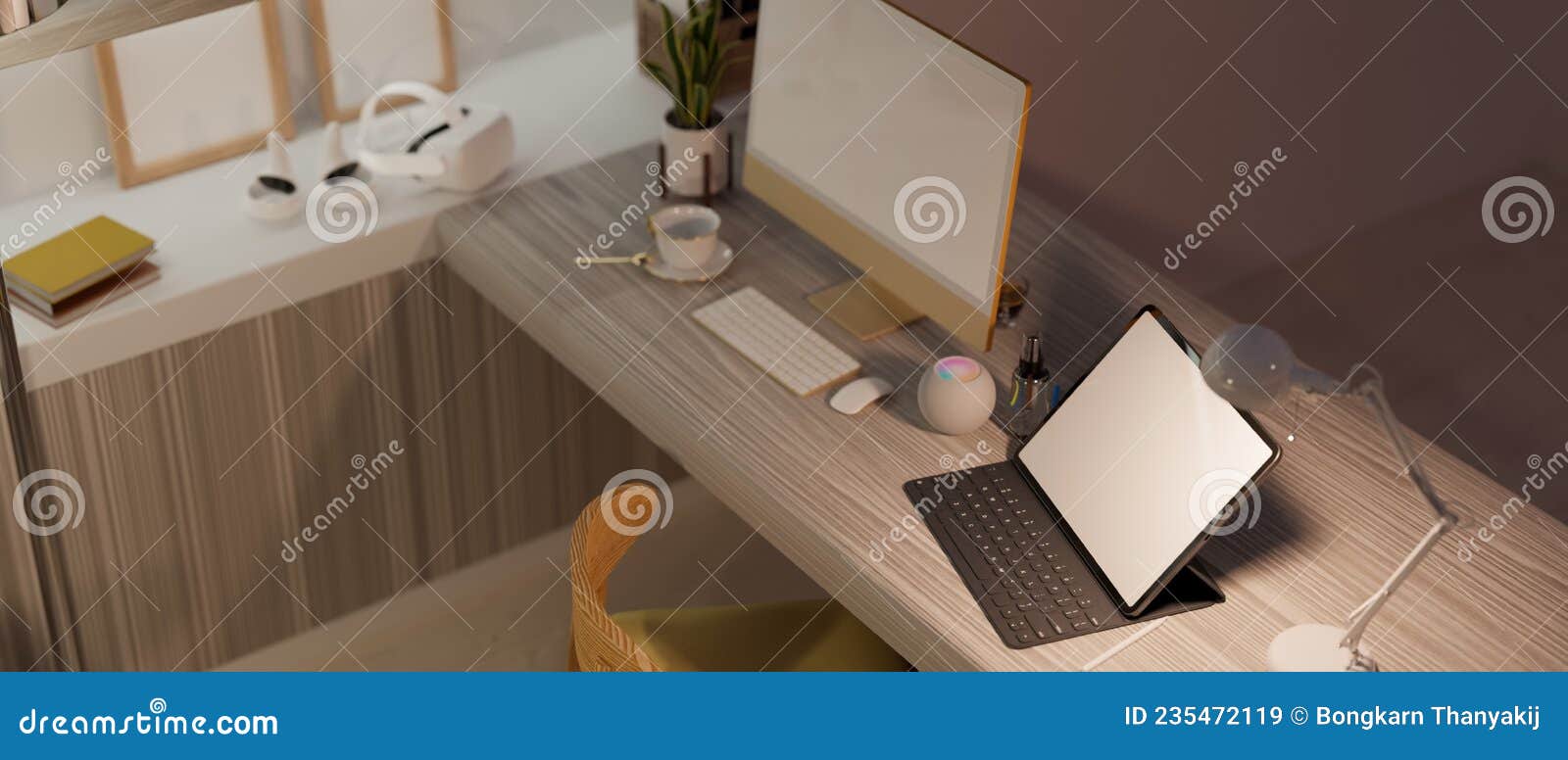 Top View of Modern Home Workstation Area with Laptop and Pc Computer ...