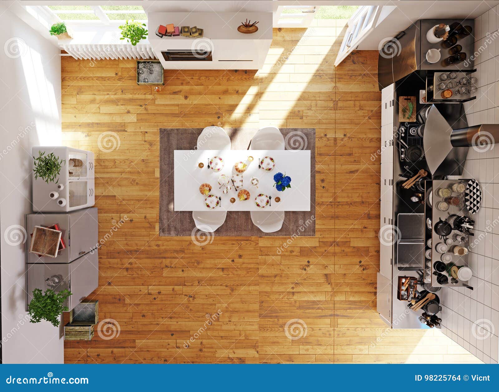 Top View of the Modern Kitchen Room Stock Illustration - Illustration ...