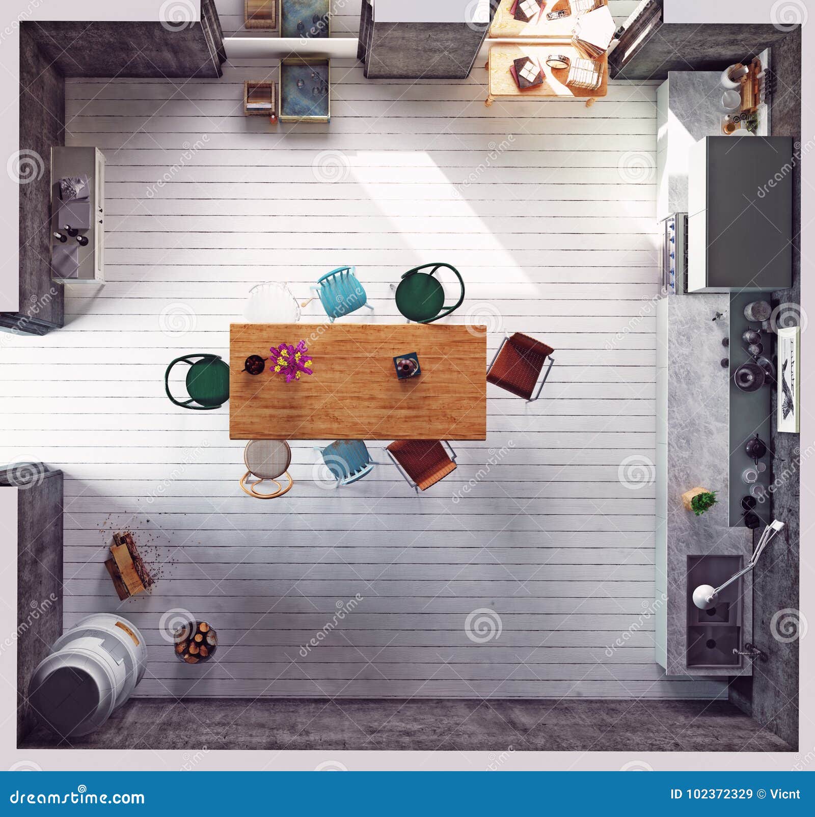 Top View of the Modern Kitchen Stock Illustration - Illustration of ...