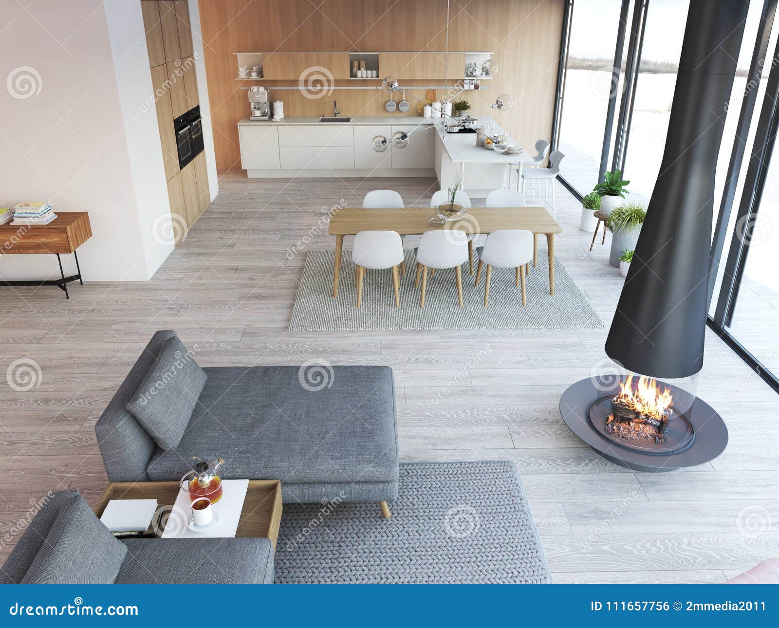 Top View Modern Loft Apartment. 3d Rendering Stock Illustration ...