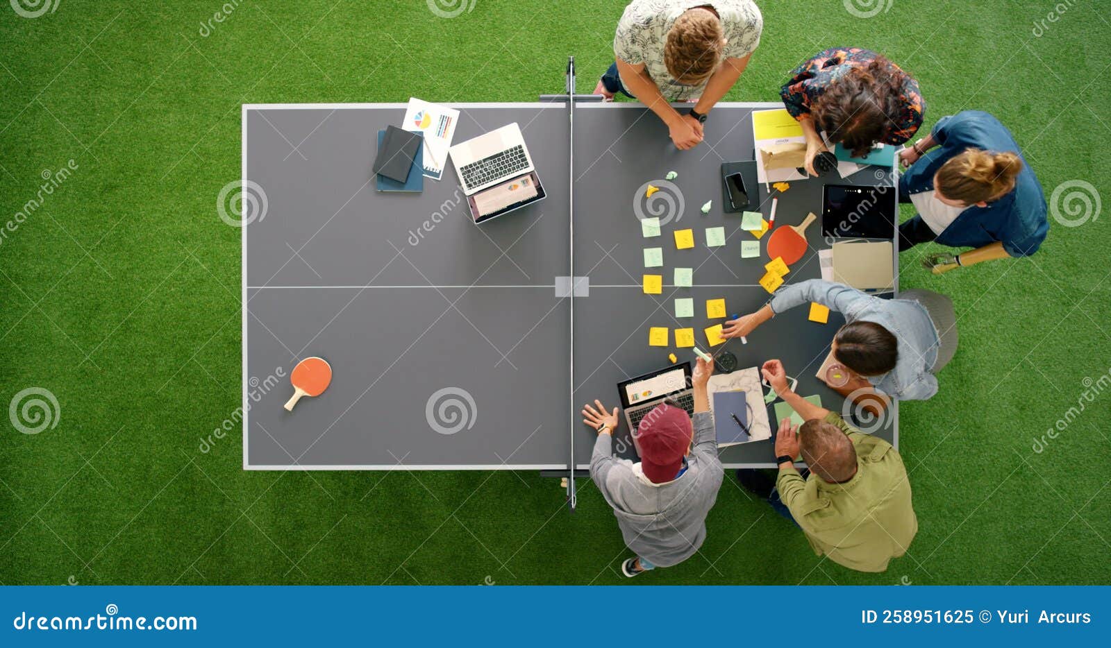 Top View, Modern Office and Team Brainstorming, Working Group Project ...