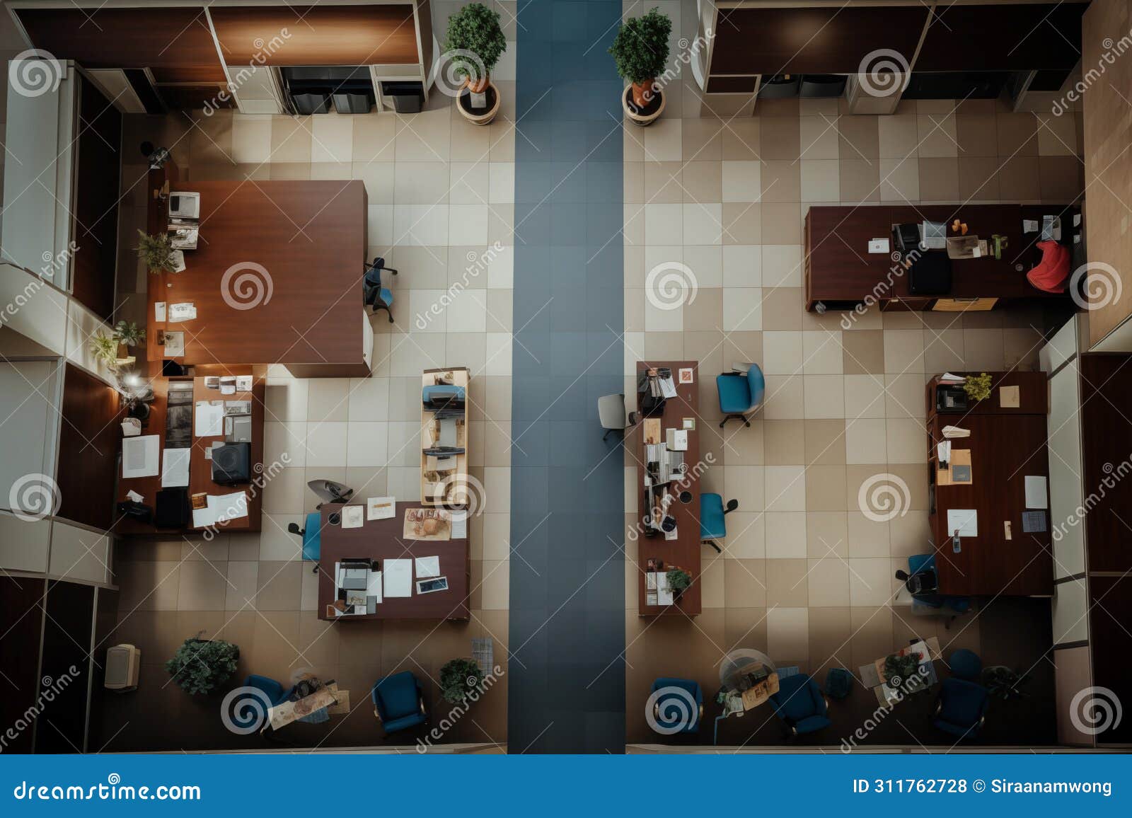 Top View on Modern Open Space Office with Comfortable Workplaces. by ...