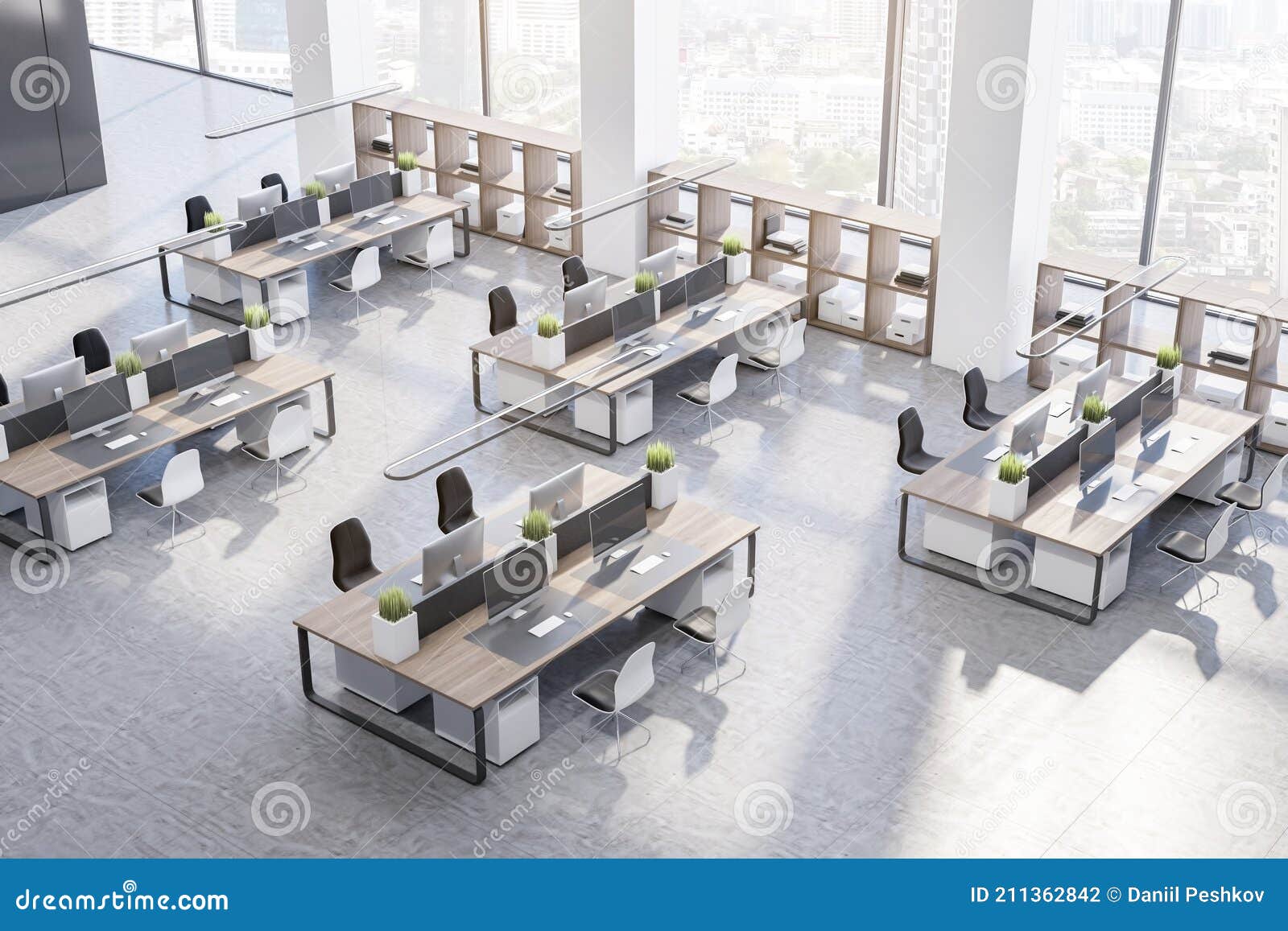Top View on Modern Open Space Office with Comfortable Workplaces with ...