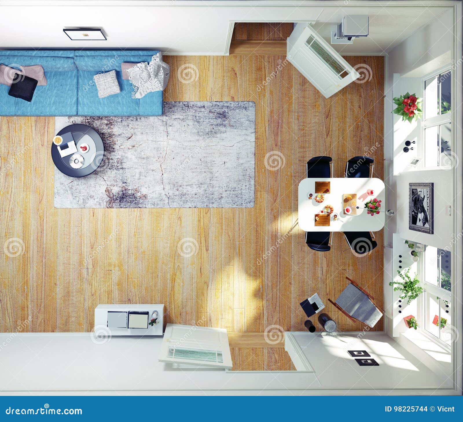 Top View of the Modern Room Stock Illustration - Illustration of design ...