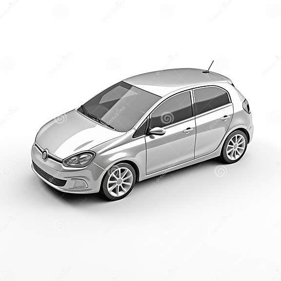 Top View of a Modern Silver Compact Car on a White Background with ...