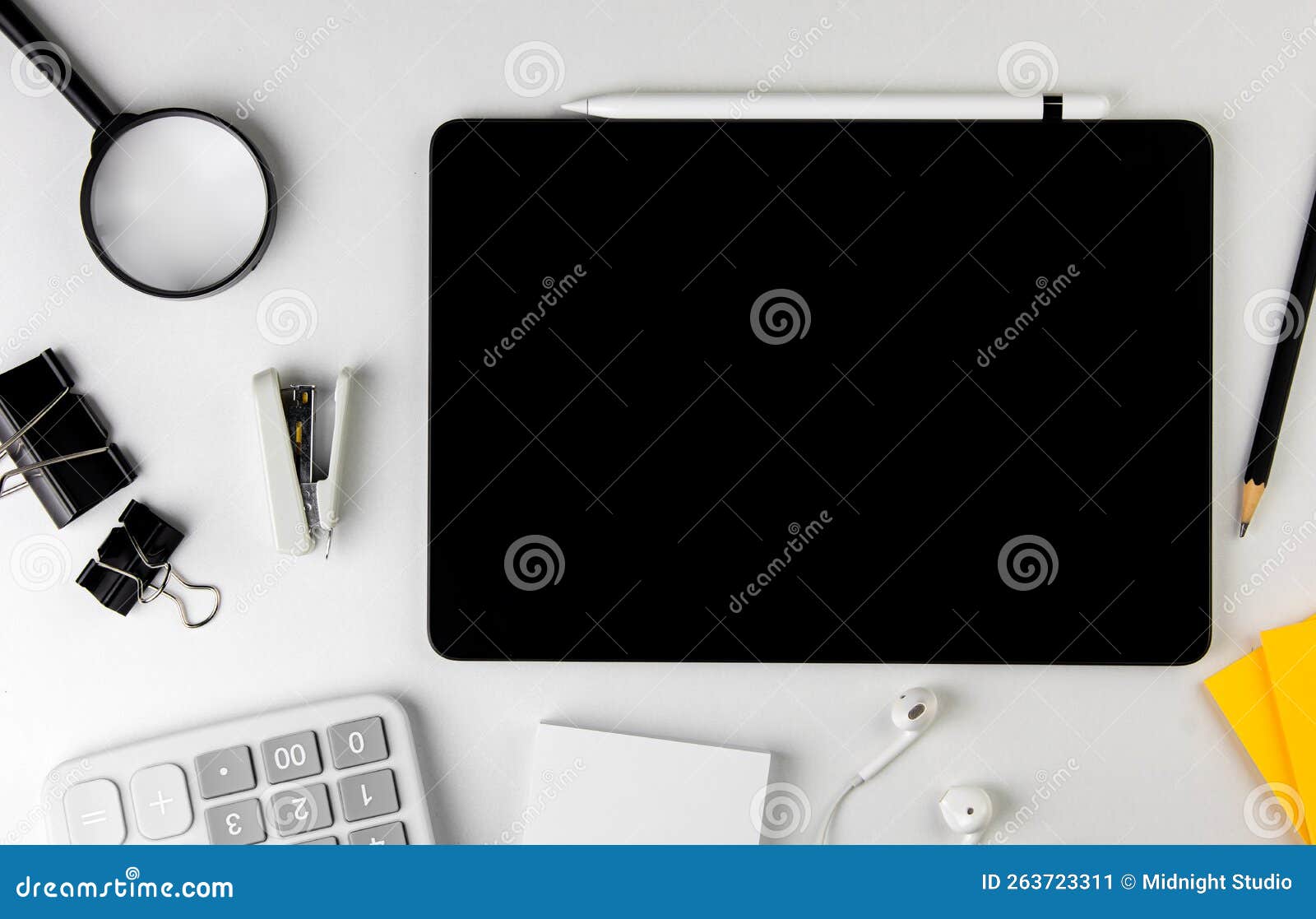 Top View Modern White Desk with Tablet Computer for Graphic Design ...