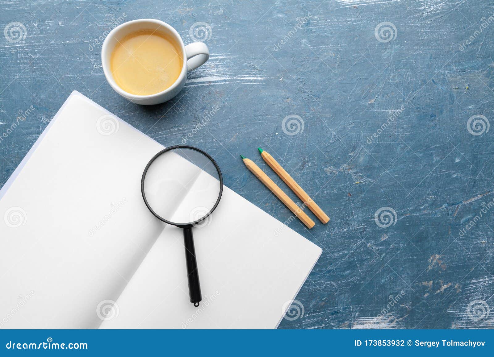 Top View of Modern Workplace on Blue Table Stock Photo - Image of ...
