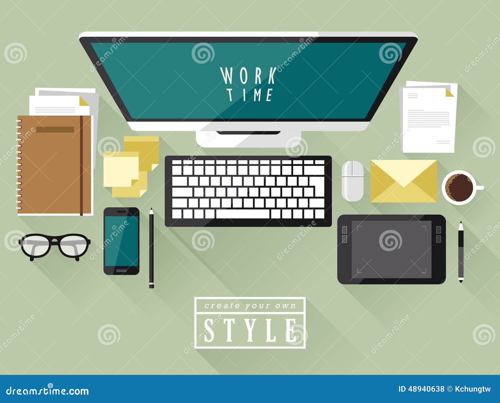 Top View of Modern Workplace Stock Vector - Illustration of graphic ...