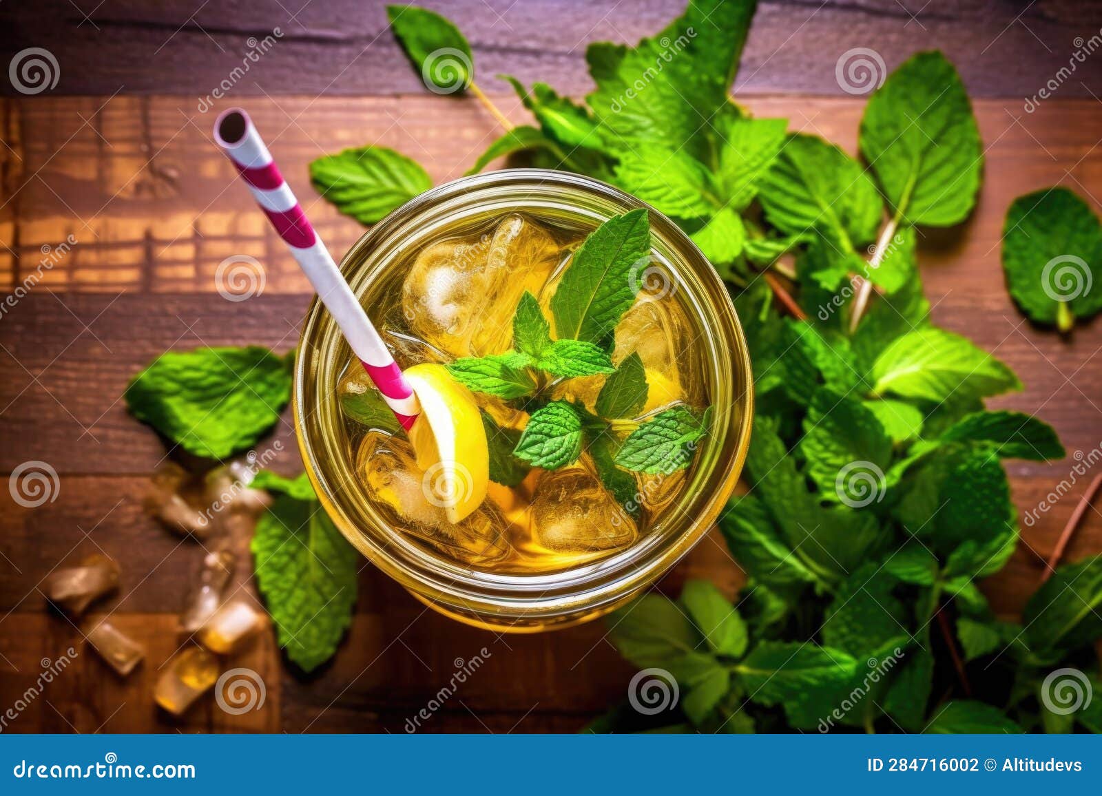 Top View of Mojito Cocktail in Mason Jar with Straw Stock Photo - Image ...