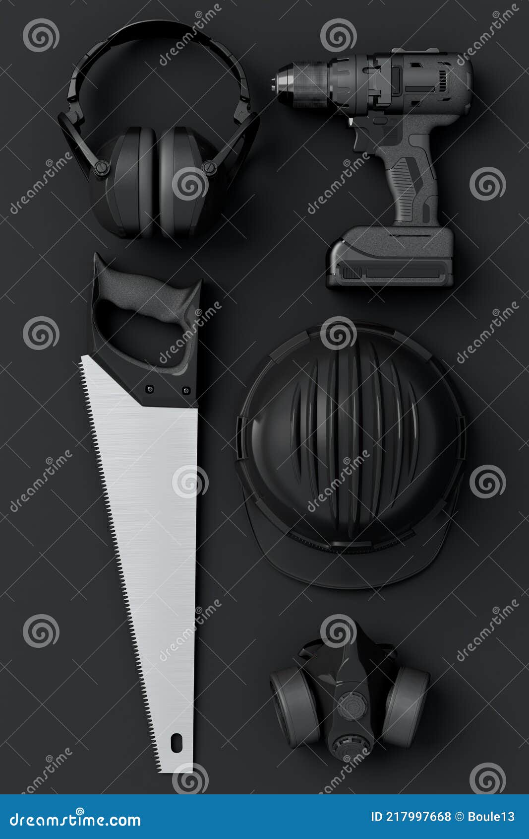 Top View of Monochrome Construction Tools for Repair and Installation ...