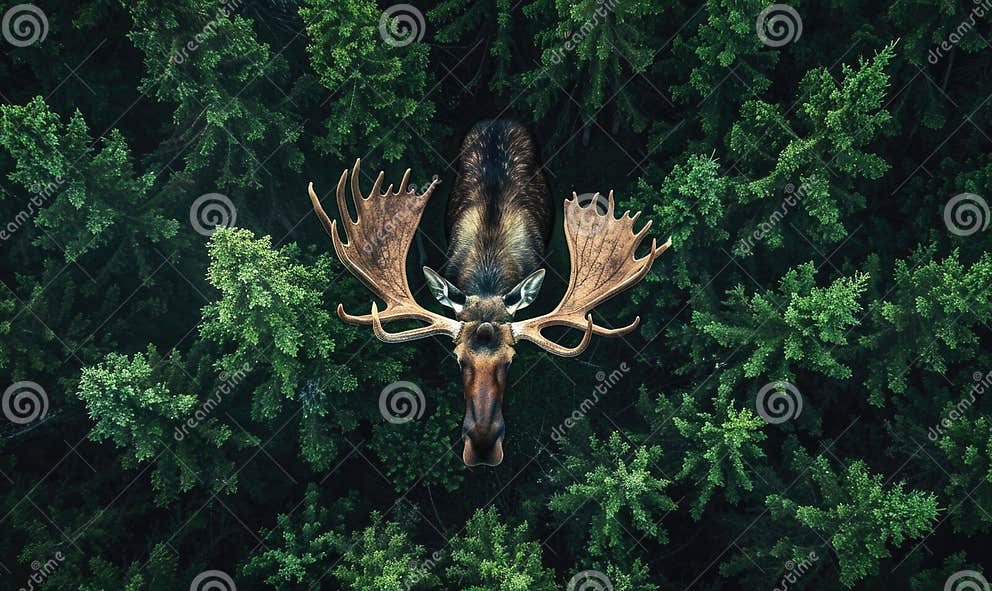 Top View of a Moose Standing at the Edge of a Forest Clearing Stock ...