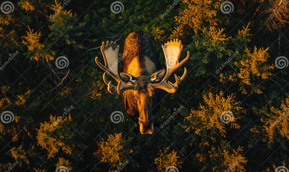 Top View of a Moose Standing at the Edge of a Forest Clearing Stock ...