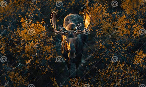 Top View of a Moose Standing at the Edge of a Forest Clearing Stock ...