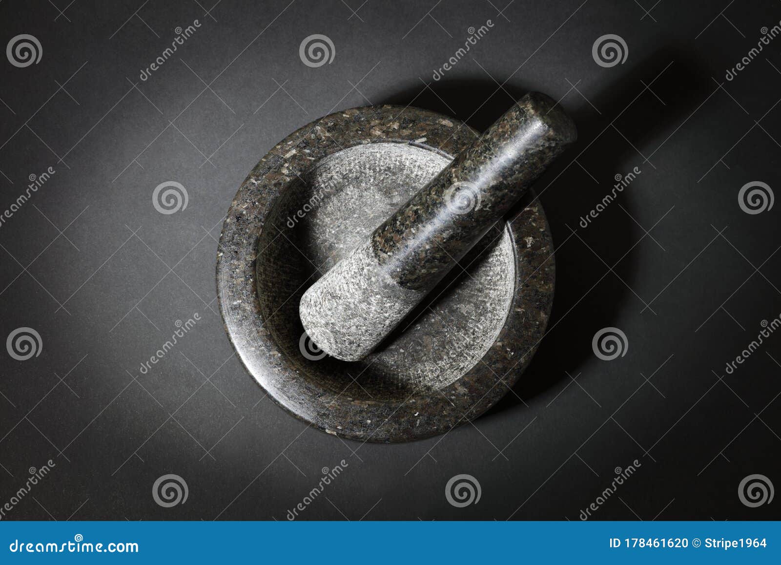Top View of Mortar and Pestle on Dark Surface Stock Photo - Image of ...