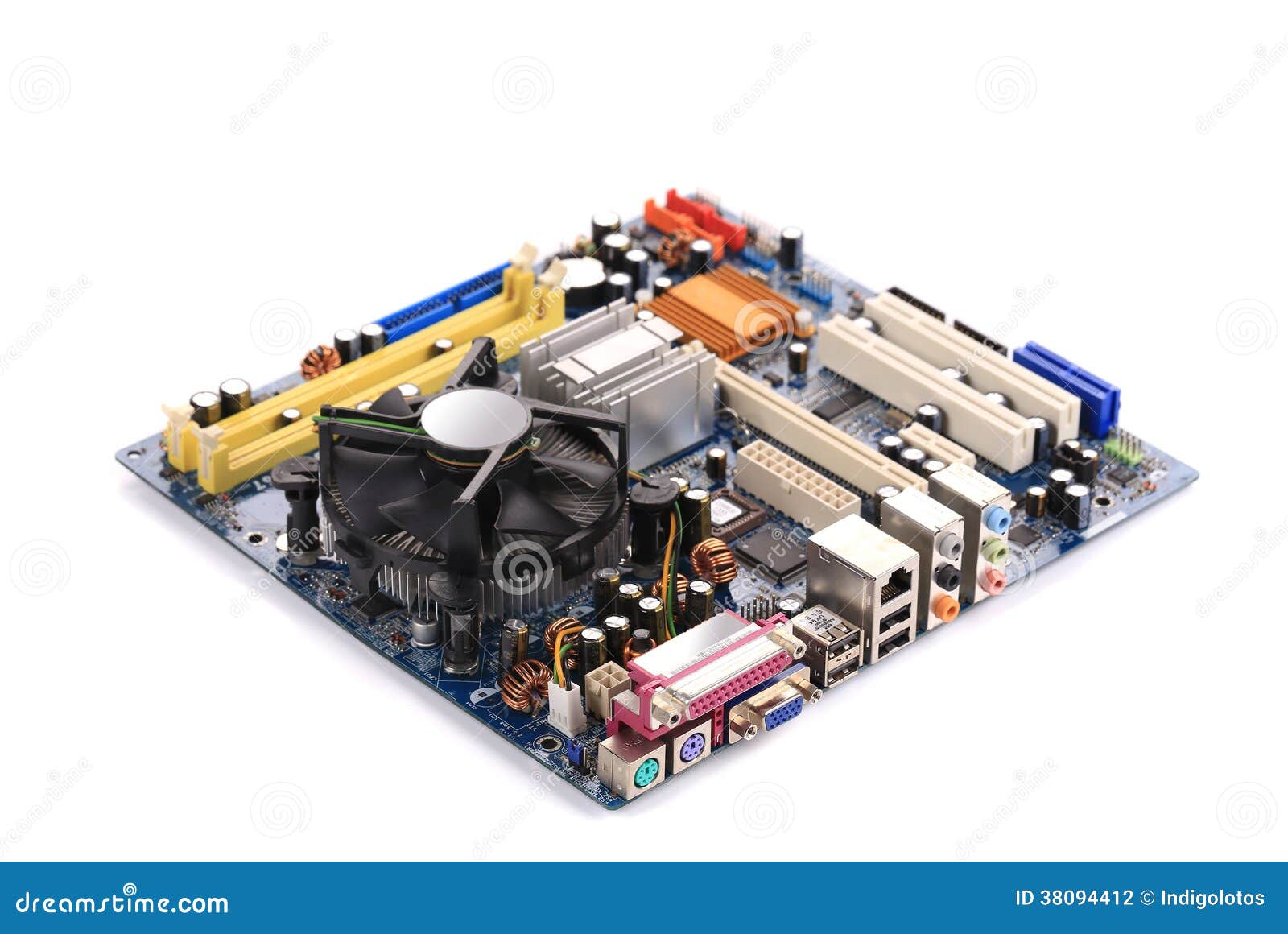 Top view of motherboard. stock photo. Image of chip, motherboard - 38094412