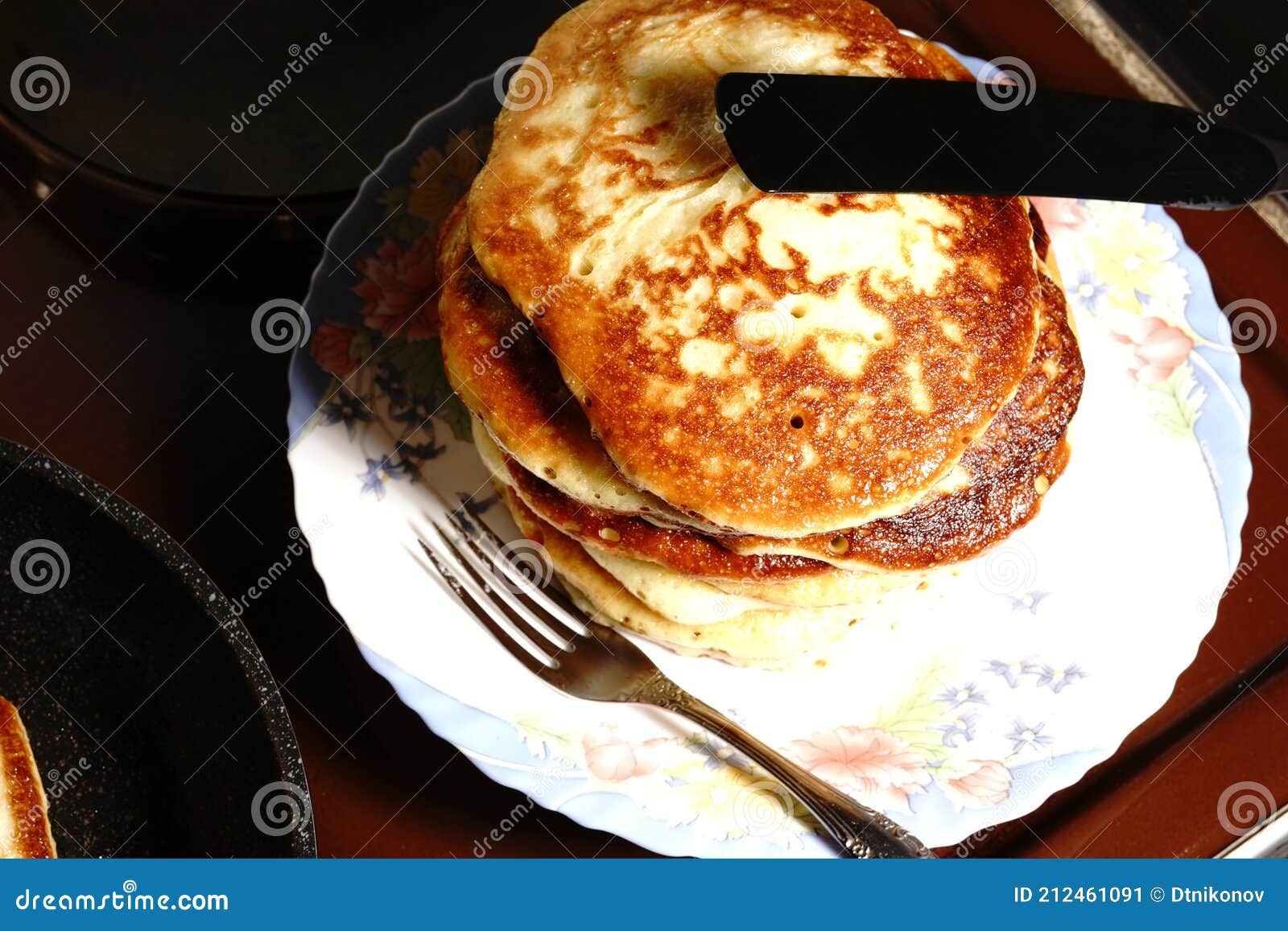 Top View of the Mountain of Pancakes. Preparing Breakfast Stock Image ...