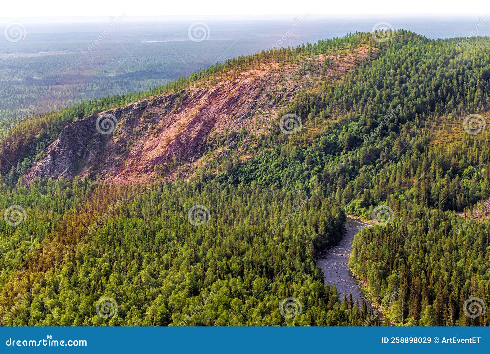 Top View of the Mountains Covered with Forest and the River at the Foot ...