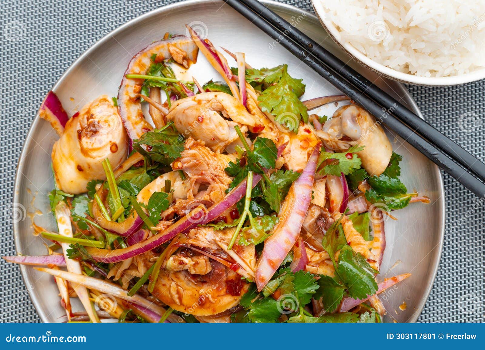 Mouth-watering Chicken or Drooling Chicken with Rice at Horizontal ...