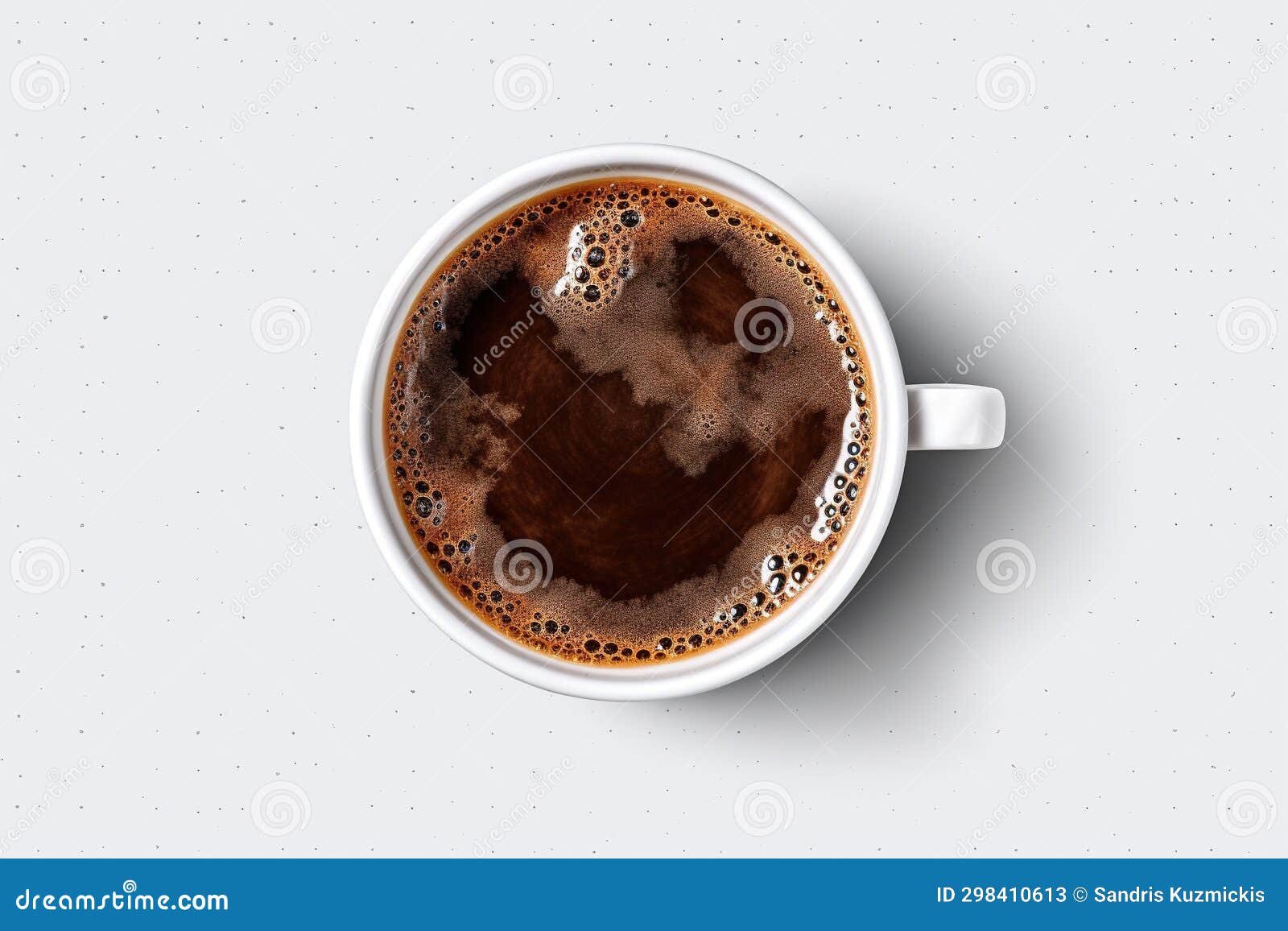 Top View of Mug with Hot Black Coffee with Foam, Isolated on White ...