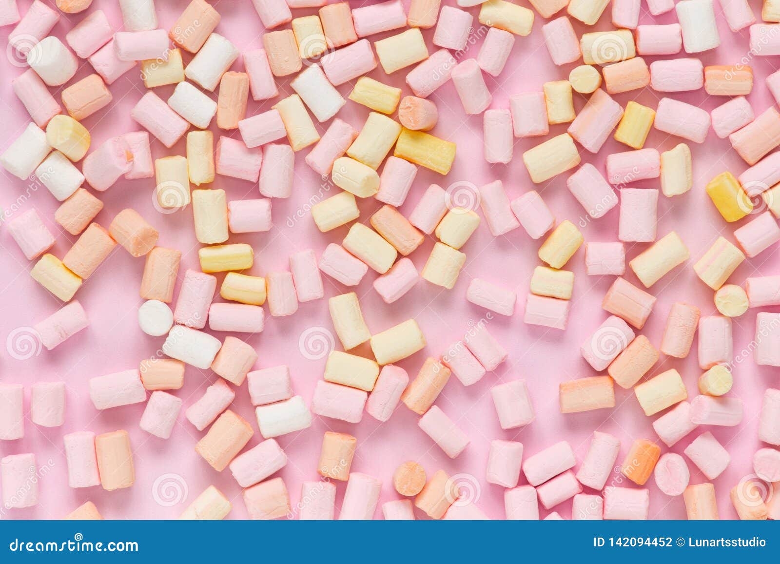 Top View on Multi-colored Marshmallows on a Monochrome Pink Background ...