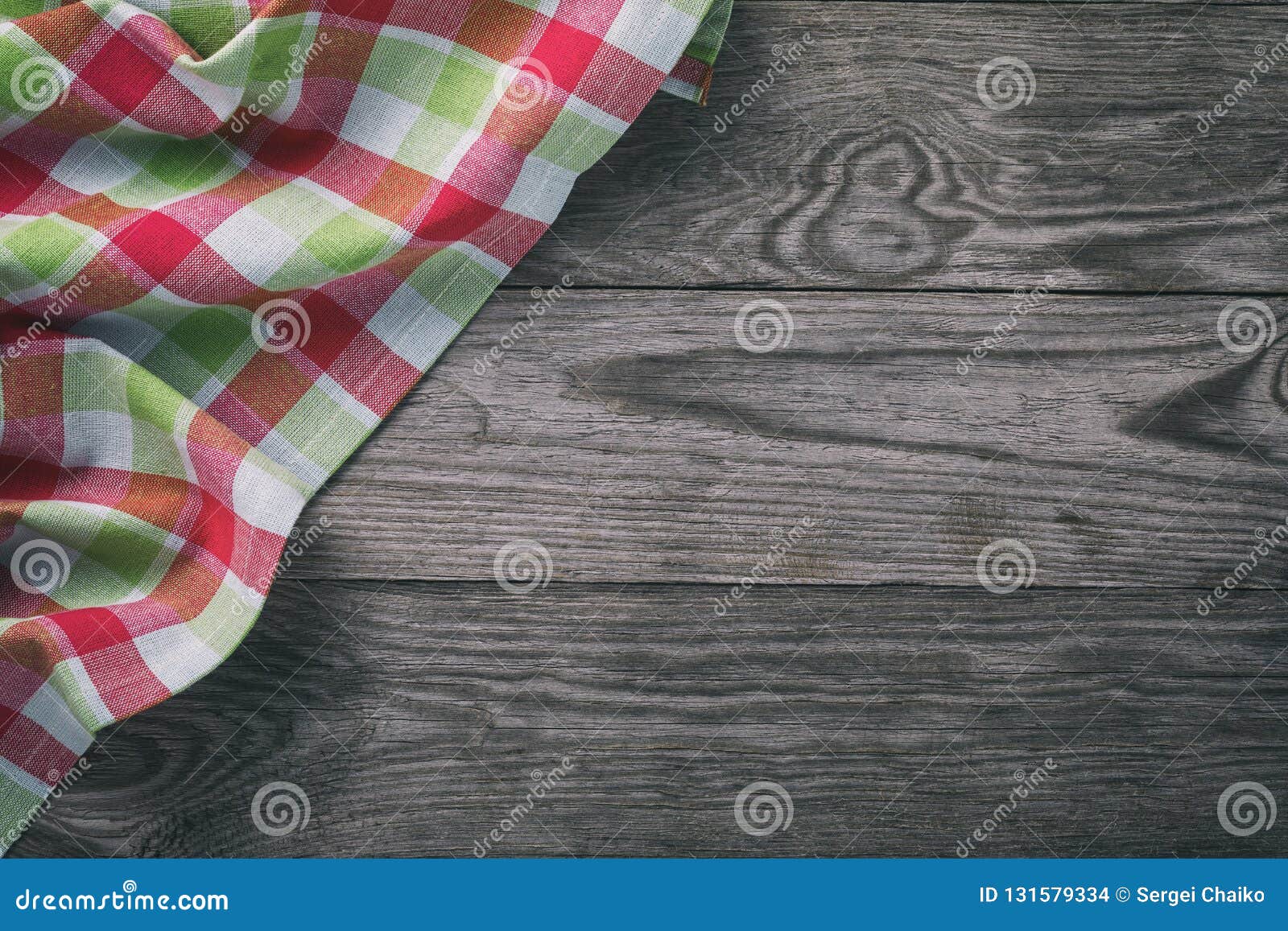 Top View of a Multi-colored Tablecloth on the Left Side of a Wooden ...