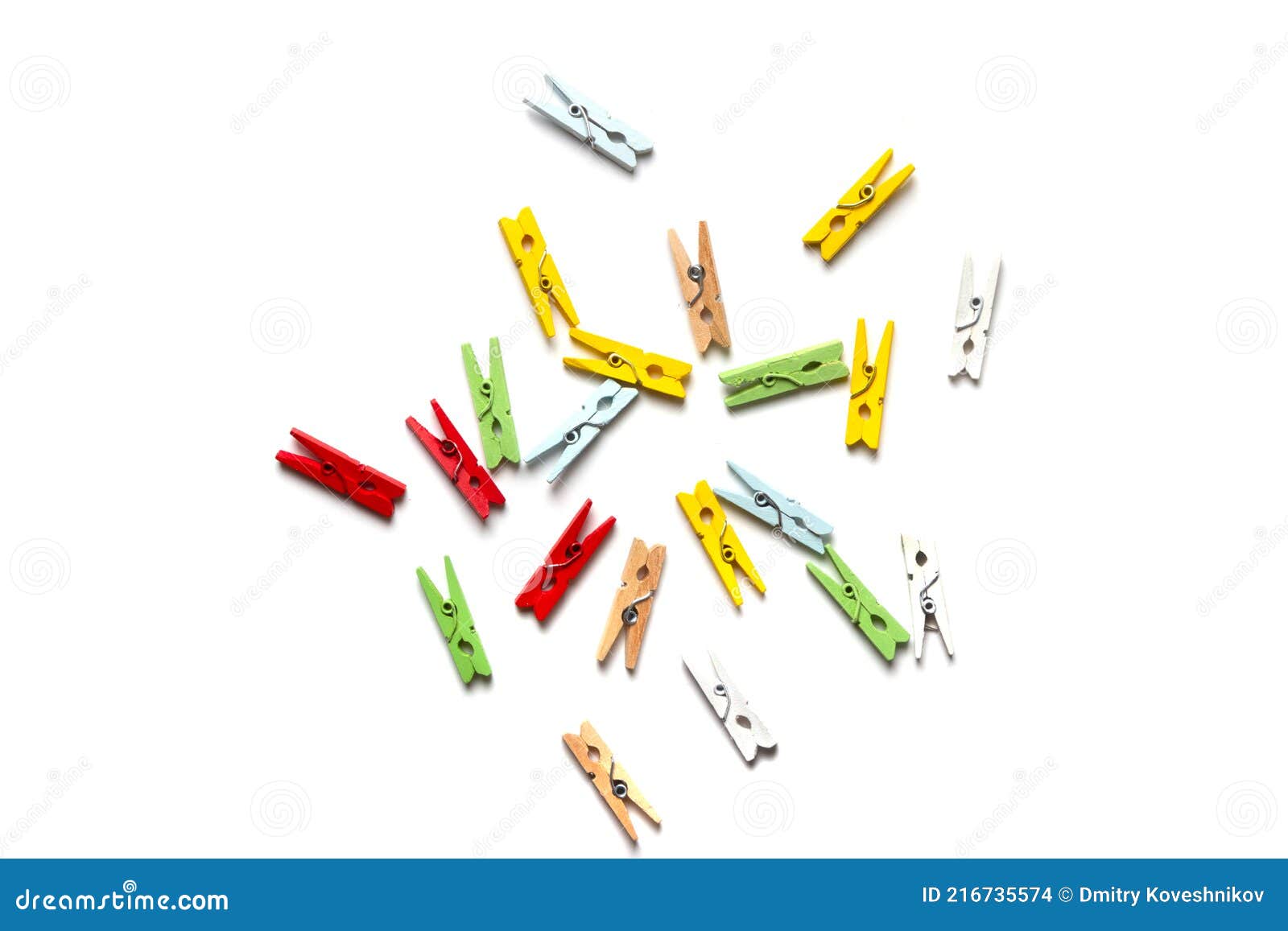Top View of Multicolored Clothespin Isolated on White Background Stock ...