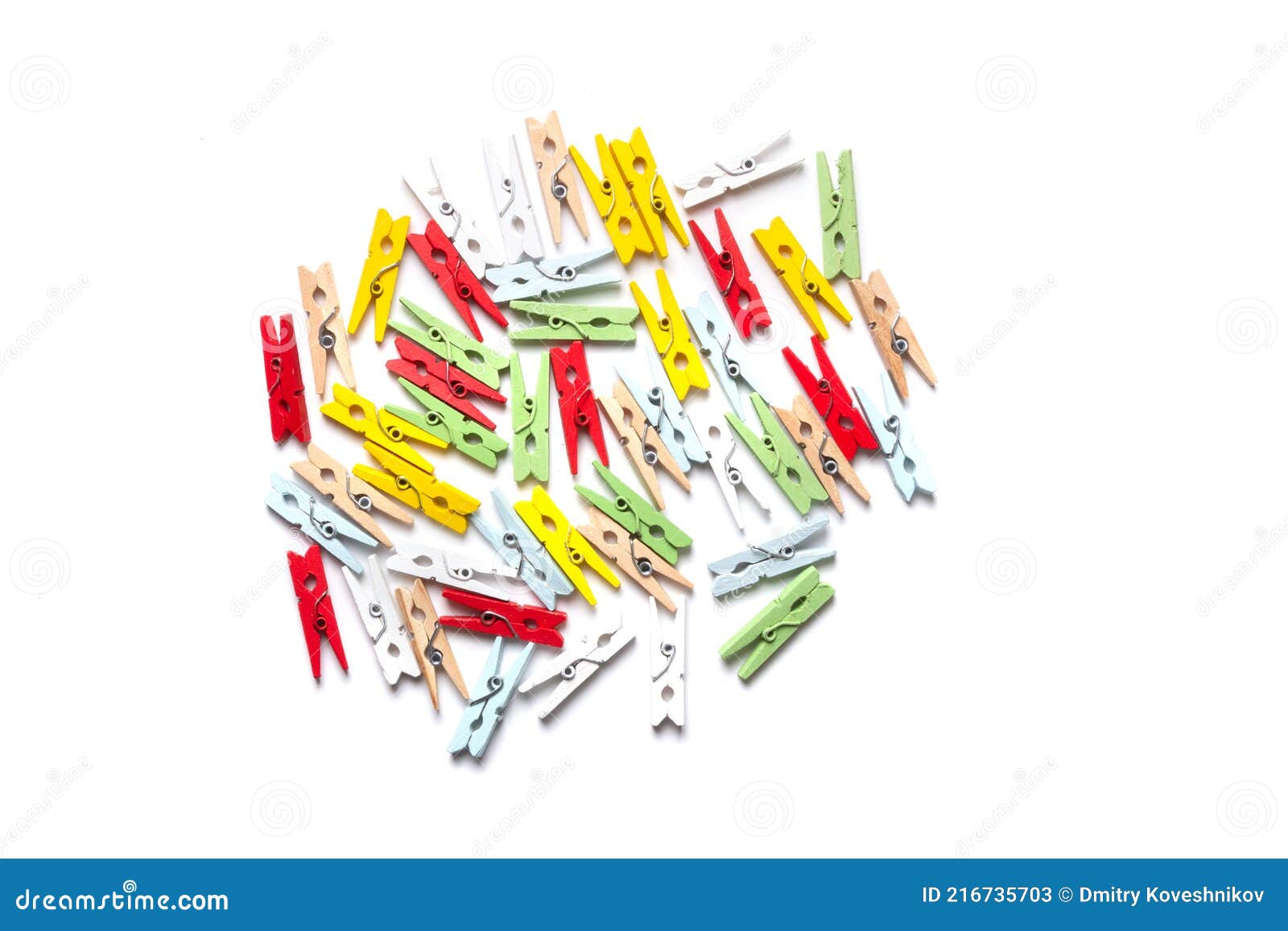 Top View of Multicolored Clothespin Isolated on White Background Stock ...