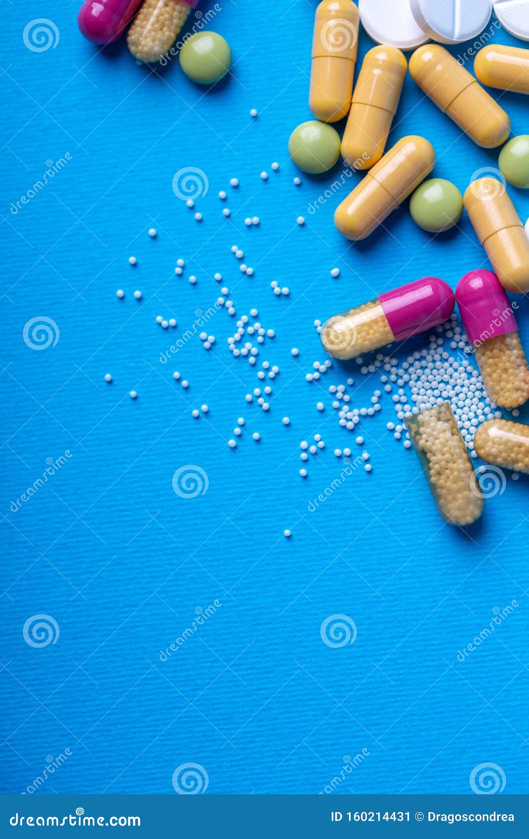 Top View with Multiple Capsules and Multicolored Pills Where the ...