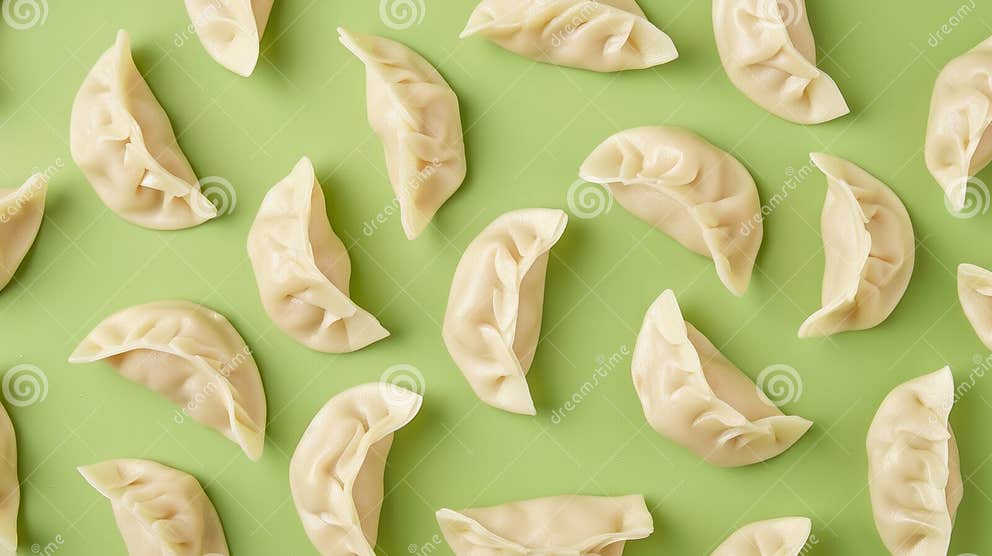 Top View of Multiple Dumplings Arranged in an Orderly Pattern on a ...
