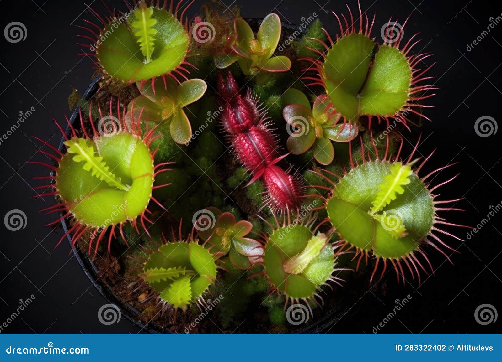 Top View of Multiple Venus Flytraps Catching Insects Stock Illustration ...