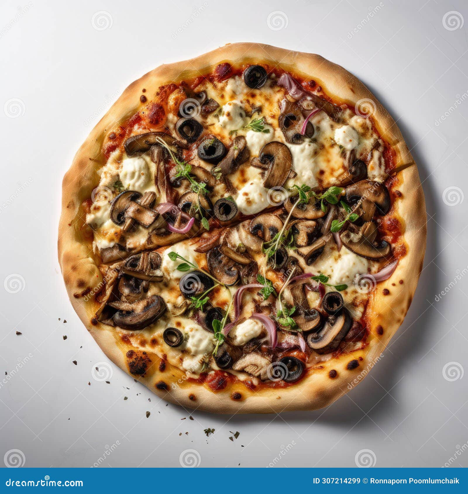 Top View of Mushroom and Olive Pizza on a White Background Stock ...