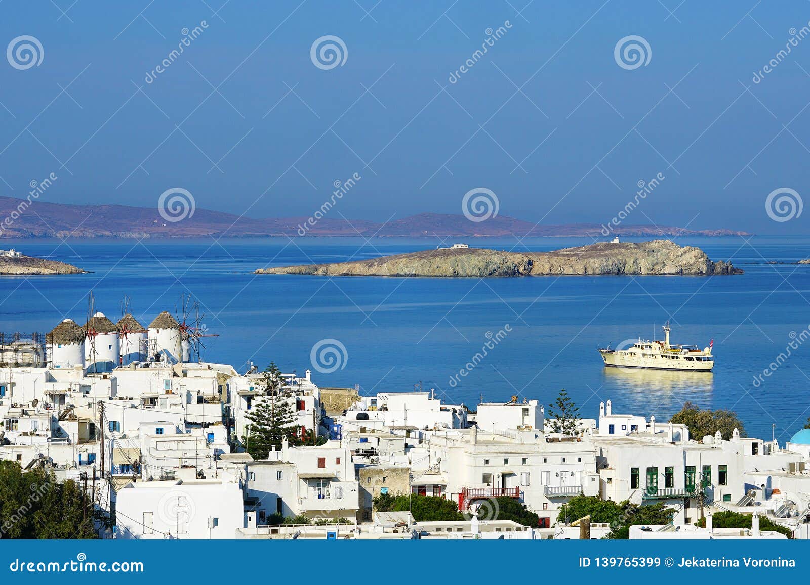 Top View of Mykonos Bay on a September Day Stock Image - Image of ...