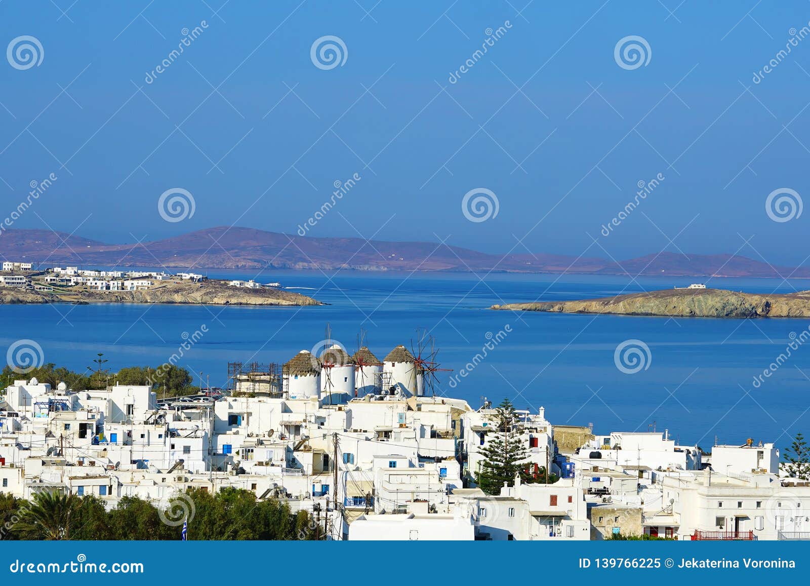 Top View of Mykonos Bay on a September Day Stock Image - Image of blue ...