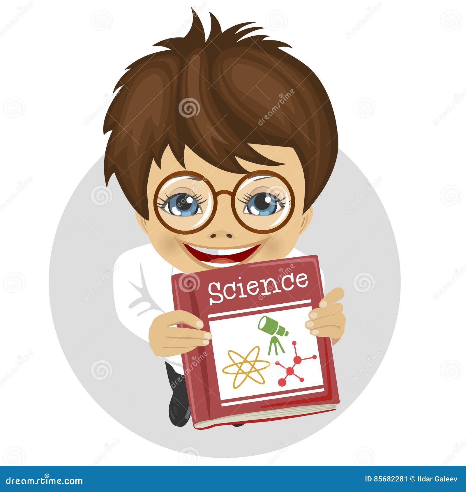 Top View of Nerd Schoolboy Showing Science Book Stock Vector ...