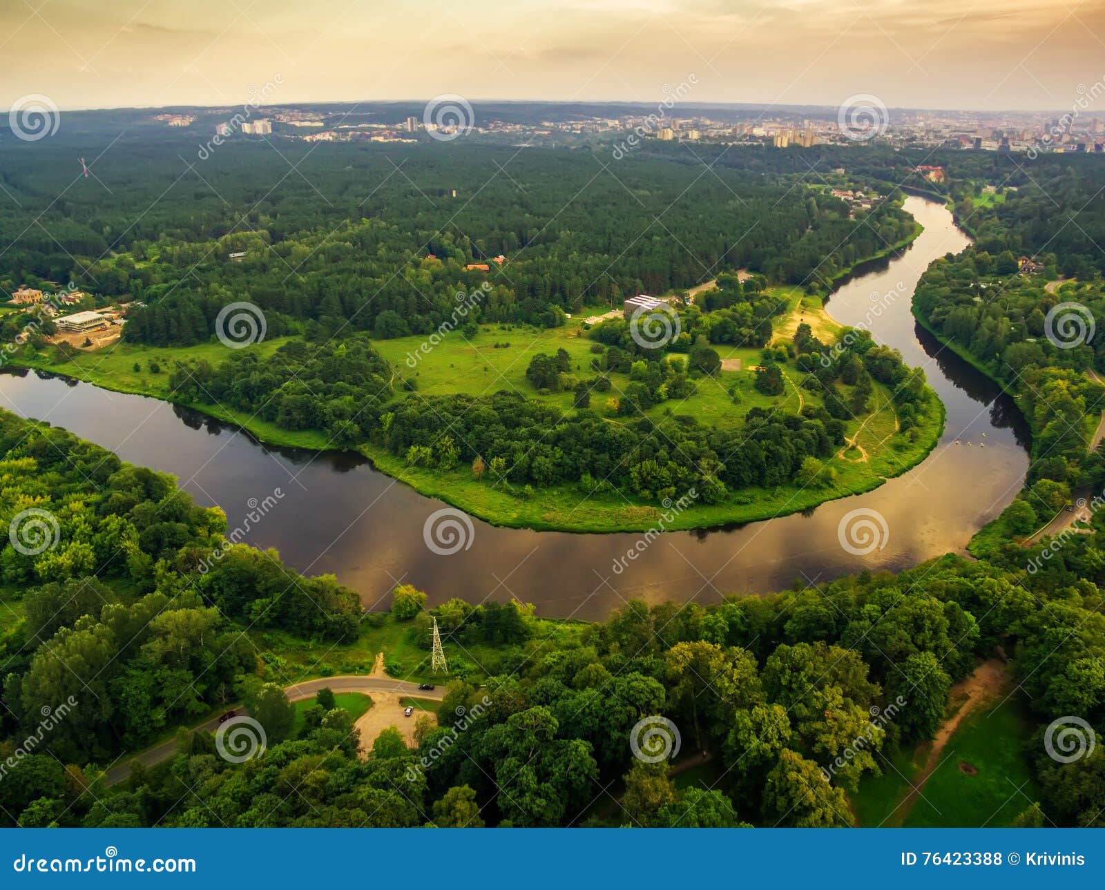 Top View of Neris River and Parks in Vilnius Lithuania Stock Photo ...