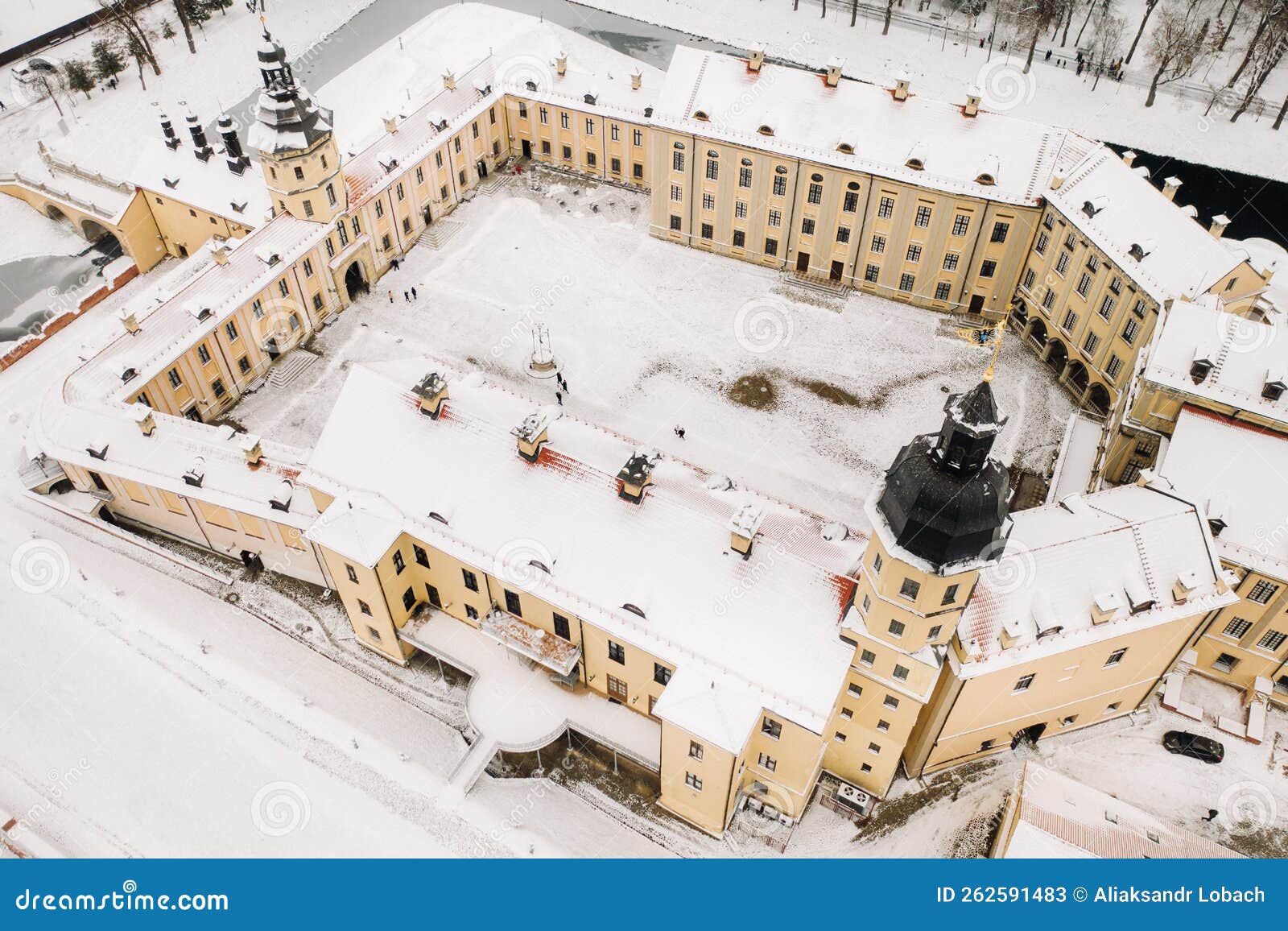 Top View of the Nesvizh Castle in Winter in Belarus. Castles of Belarus ...