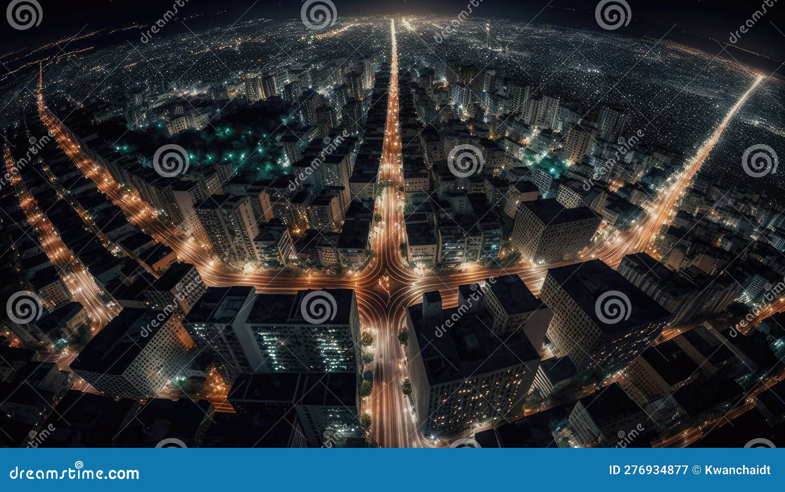 Top View Night Light of Busy City , Generative AI Stock Illustration ...
