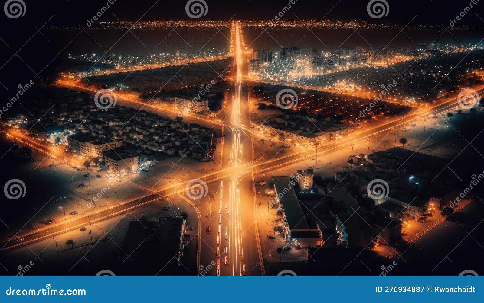 Top View Night Light of Busy City , Generative AI Stock Illustration ...