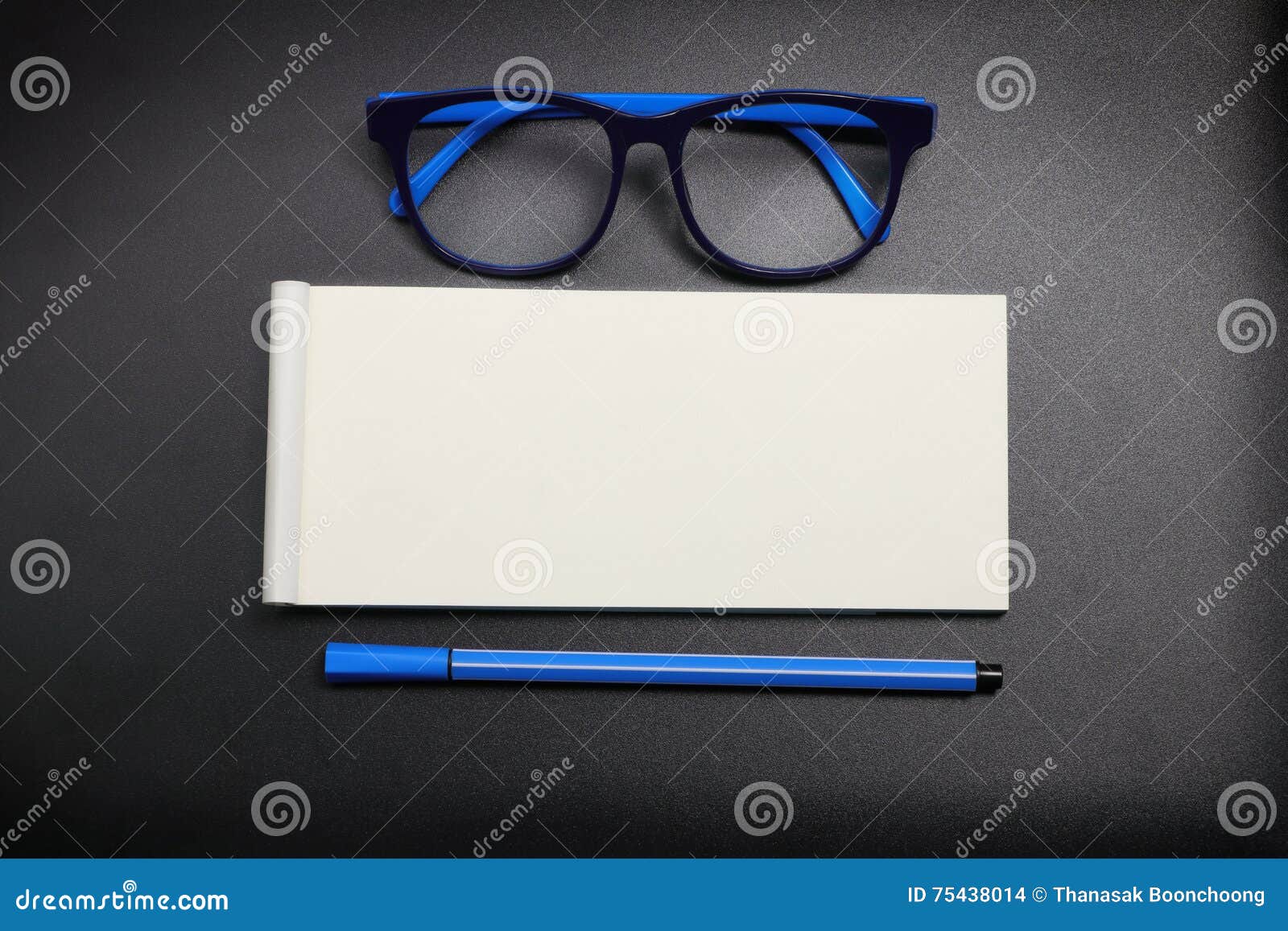 Top View Note Paper with Blue Eye Glasses and Blue Pen Stock Photo ...