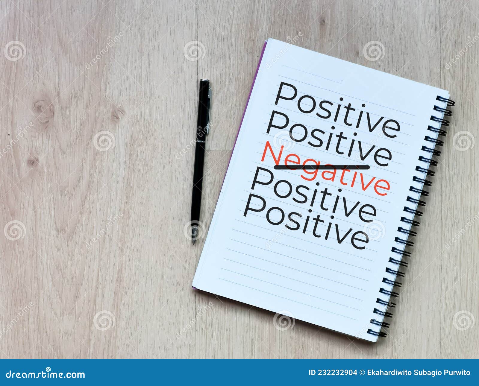 Top View Notebook with Text Positive and Negative with a Pen. Stock ...